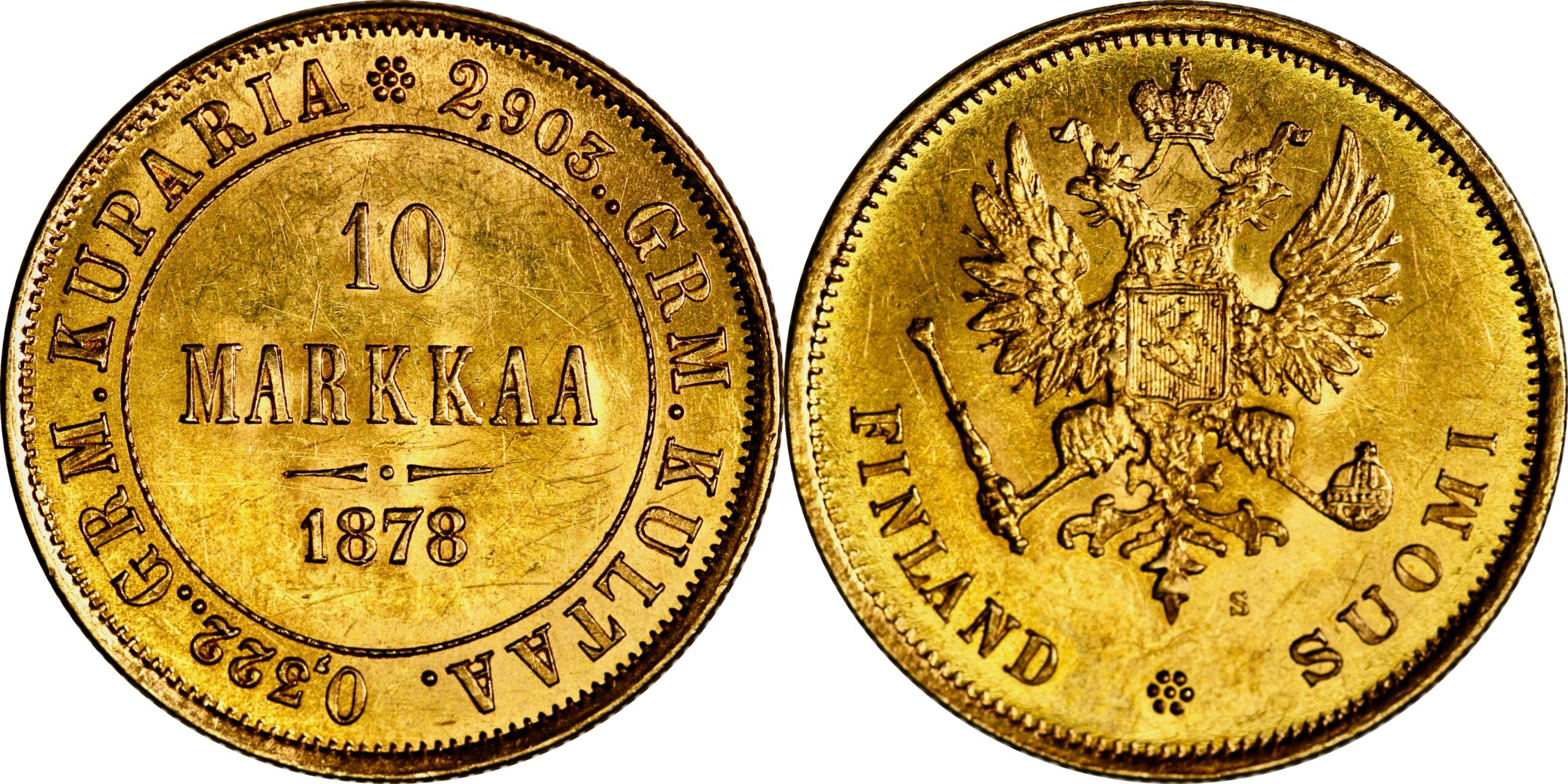 Finland, 10 markkaa (gold!) 1878 - Denarius
